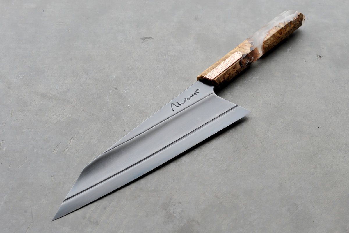 Yellow Cedar Burl & Copper S-Grind Gyuto – Nordquist Designs Inc.